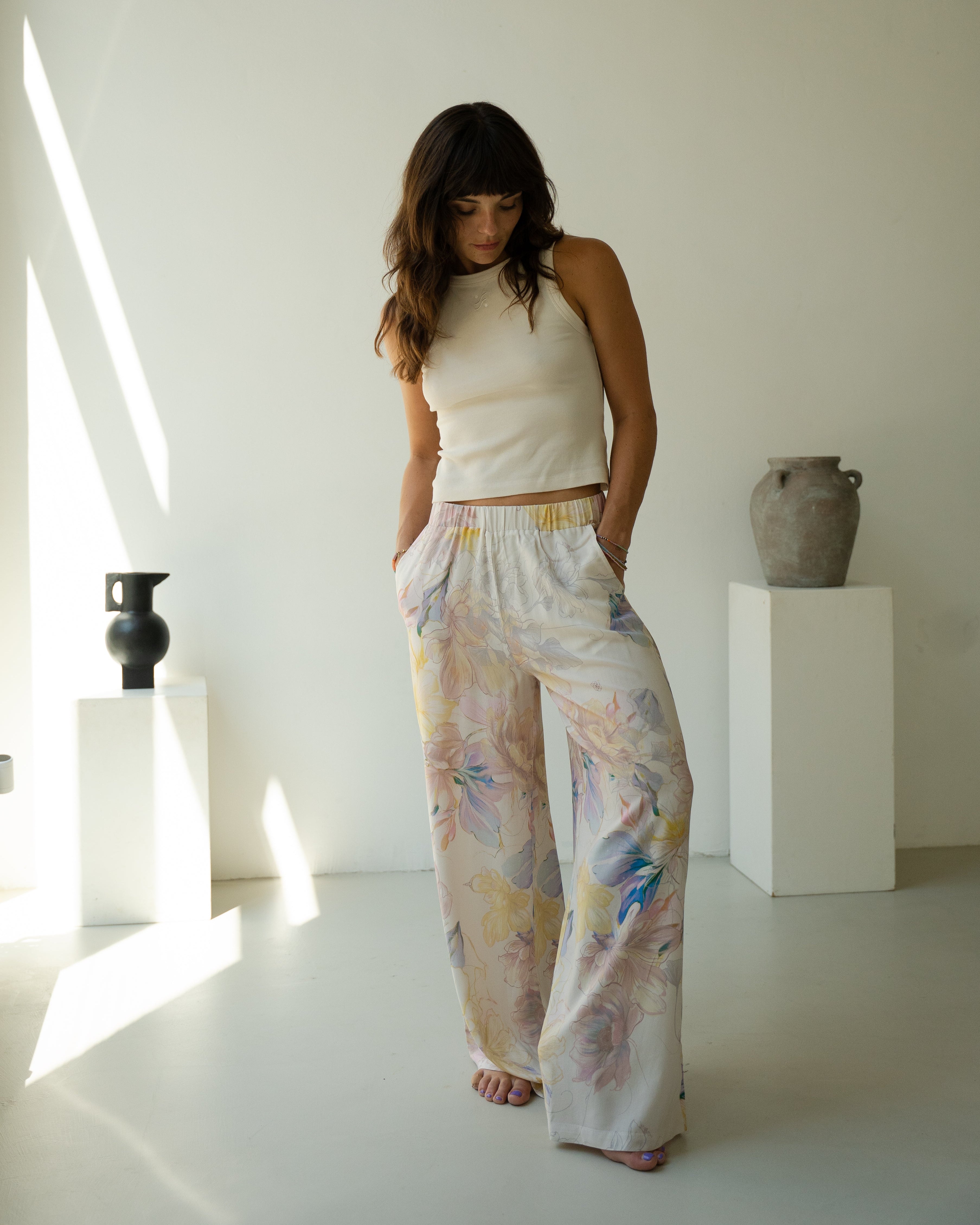 Hose 100 % LENZING™ ECOVERO™ Viskose Flower XS, S, M, L, XL, XXL Damen ...